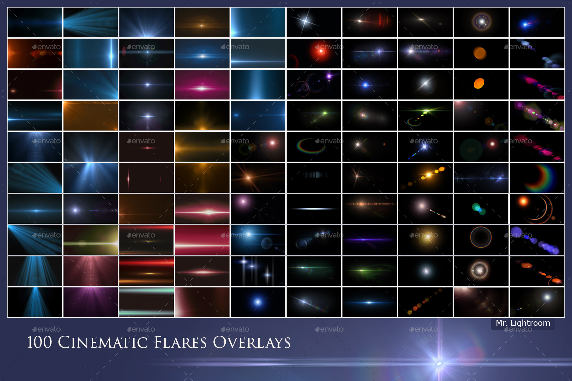 100 Cinematic Flares Overlays by Slava_Smelovsky | GraphicRiver